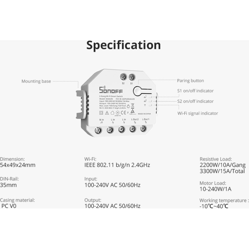 Sonoff Dual R3 WiFi Switch - Best Buy Cyprus